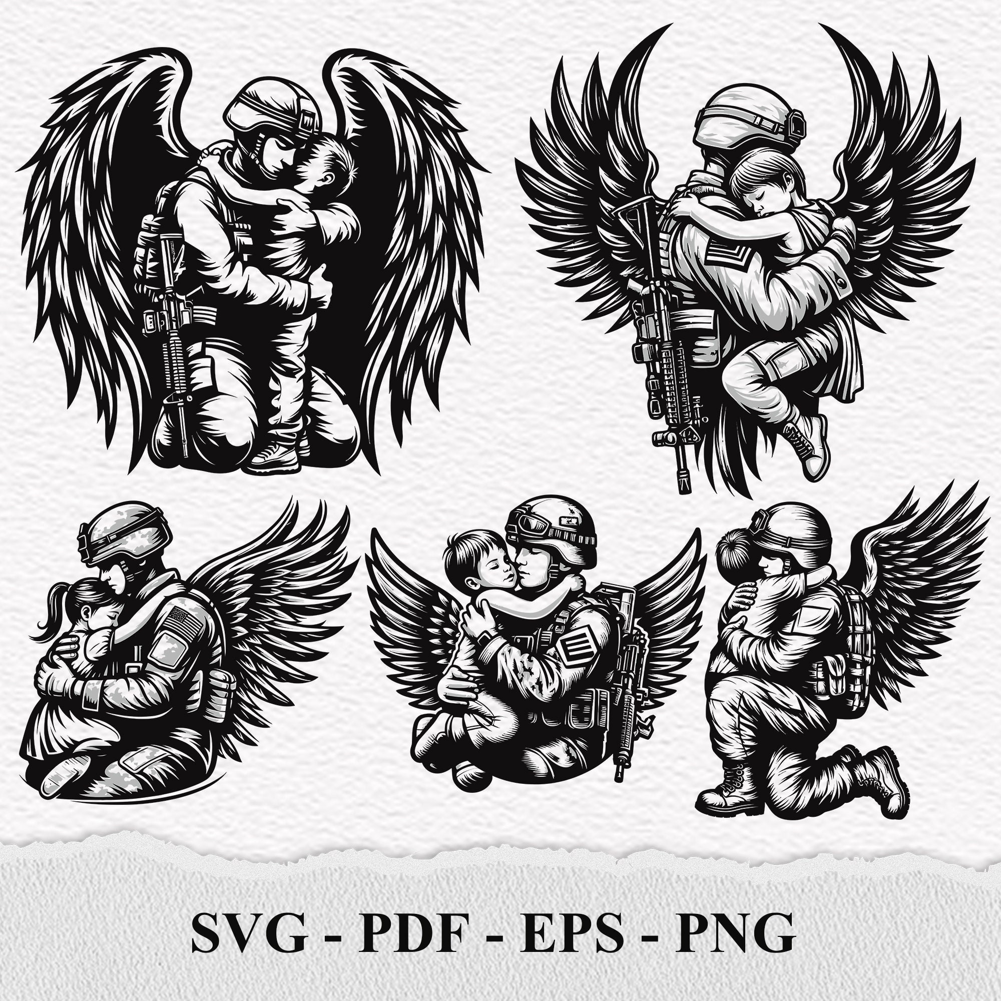 Angel Soldier Hug Child SVG, Angel SVG, Wings Svg, Kids and Angel Svg ...