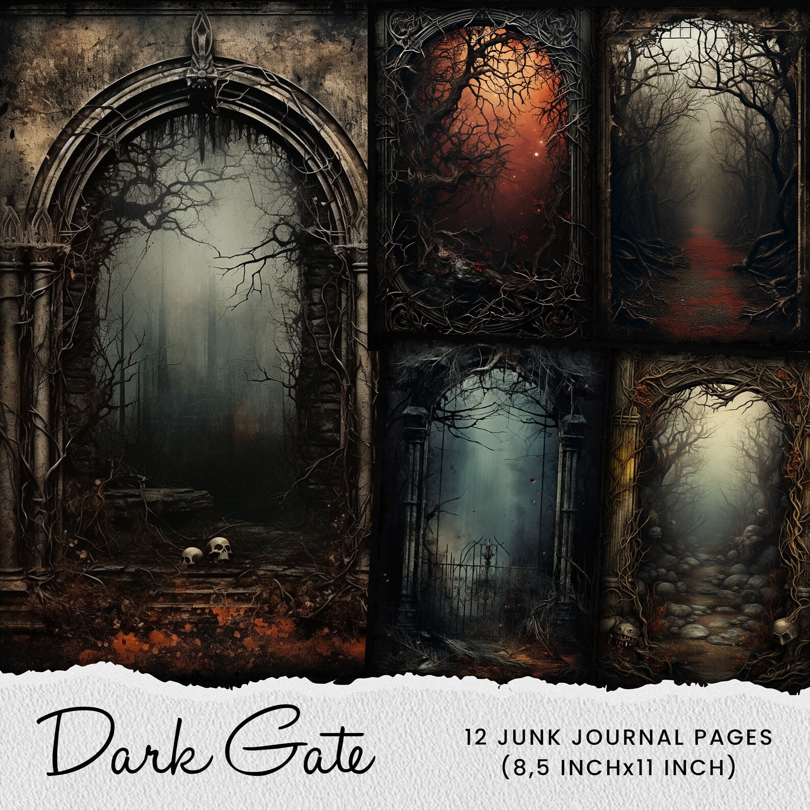 Dark Forest Gate Junk Journal Page, Gothic Forest Gate, Dark Gates ...