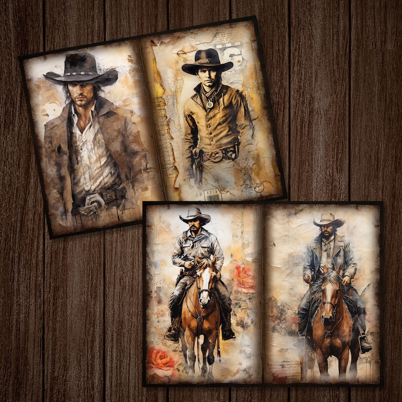 Western Cowboy Junk Journal Page, Cowboy Watercolor Clipart, Cowboy ...