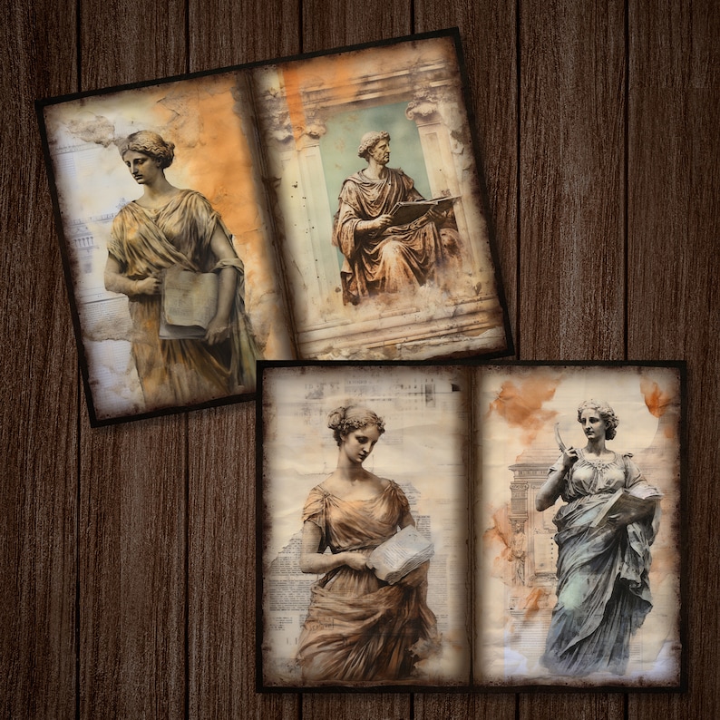 Greek Statue Junk Journal Page, Greek Mytology, Ancient Statue, Ancient ...