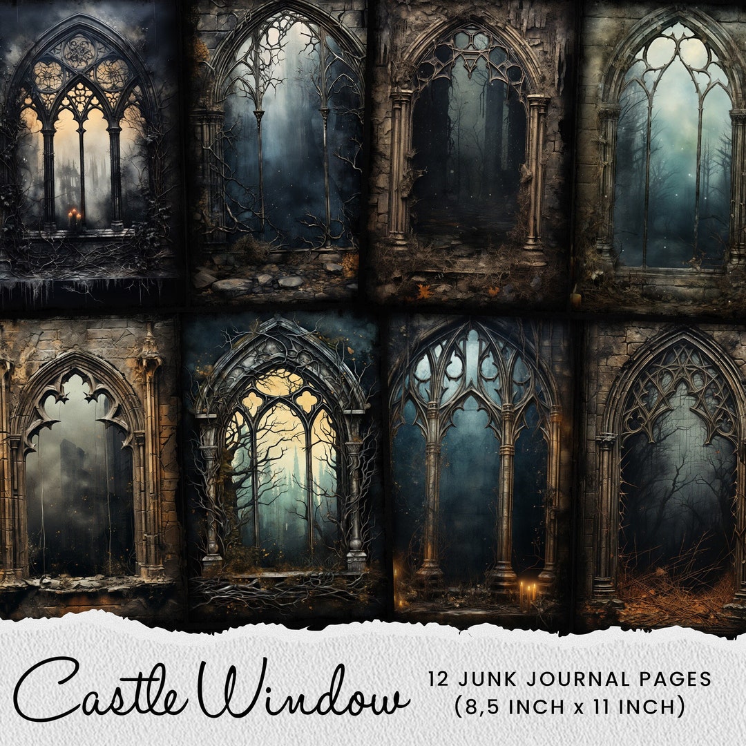 Gothic Castle Window Junk Journal Pages: Dark Mystic Digital Paper ...