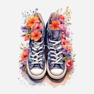 Shoes Sneakers and Flowers Clipart, Shoes Flower Clipart - Etsy