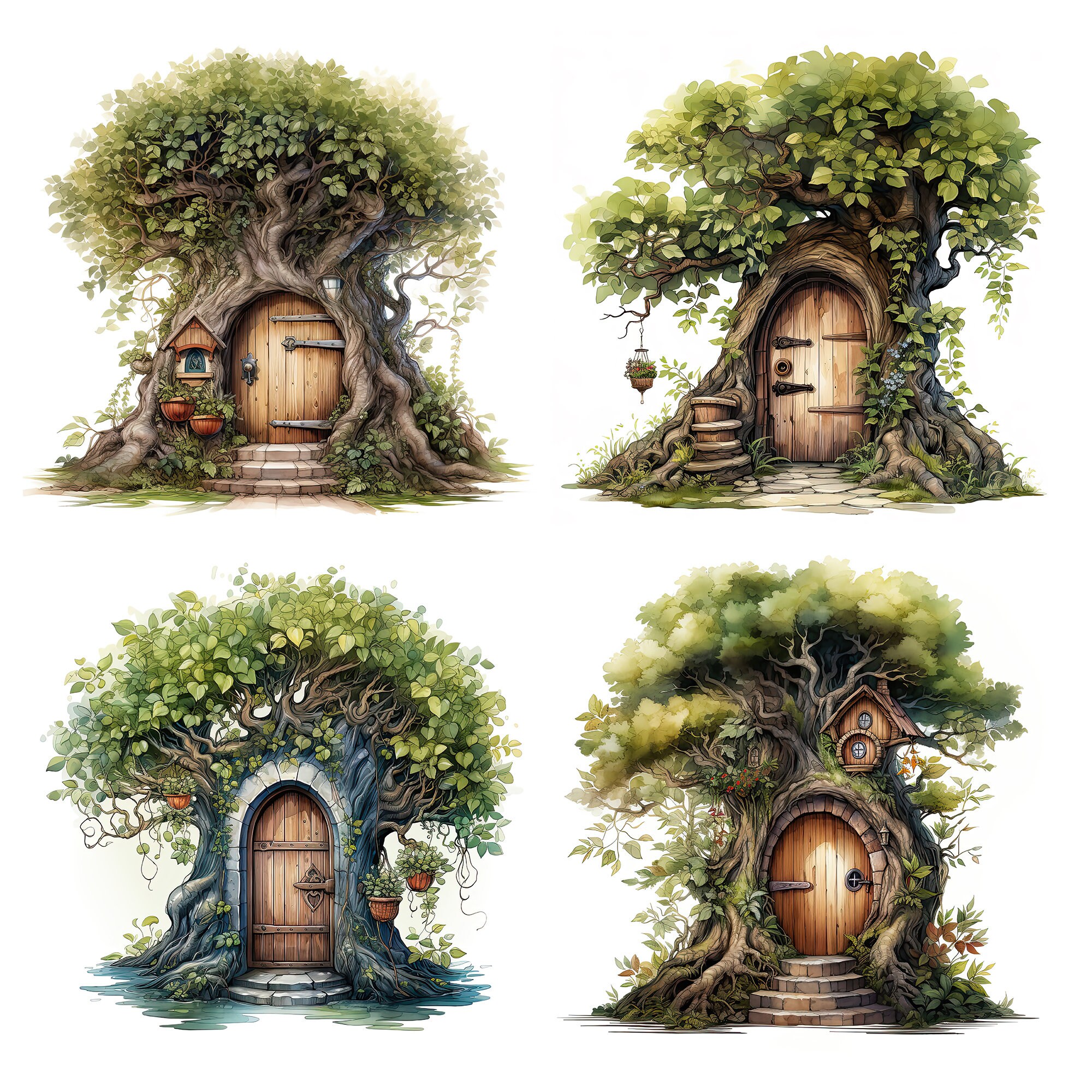 Fairy House Watercolor, 25 Floral Fairy House Clipart, Little Fairy ...