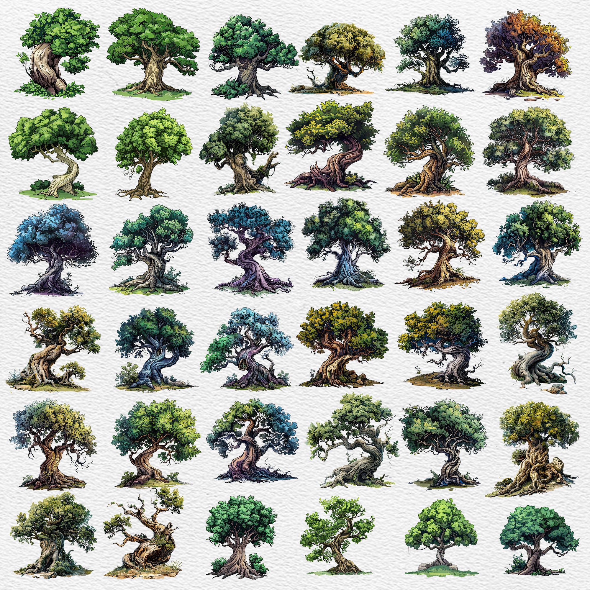 Trees Watercolor, 216 Tree Watercolor, Medieval Trees Bundle Clipart ...