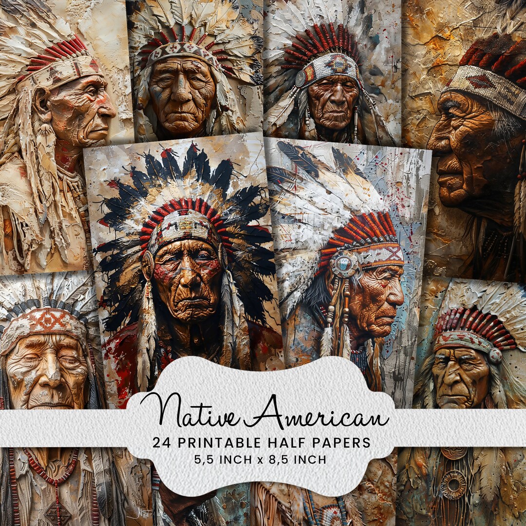 Native American Indian Chief, Native Indian Half Paper Mixed Media ...