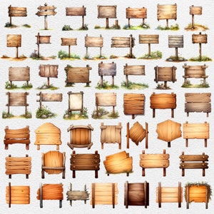 Wooden Sign Watercolor Clipart, 312 PNG Wooden Sign, Wood Sign ...