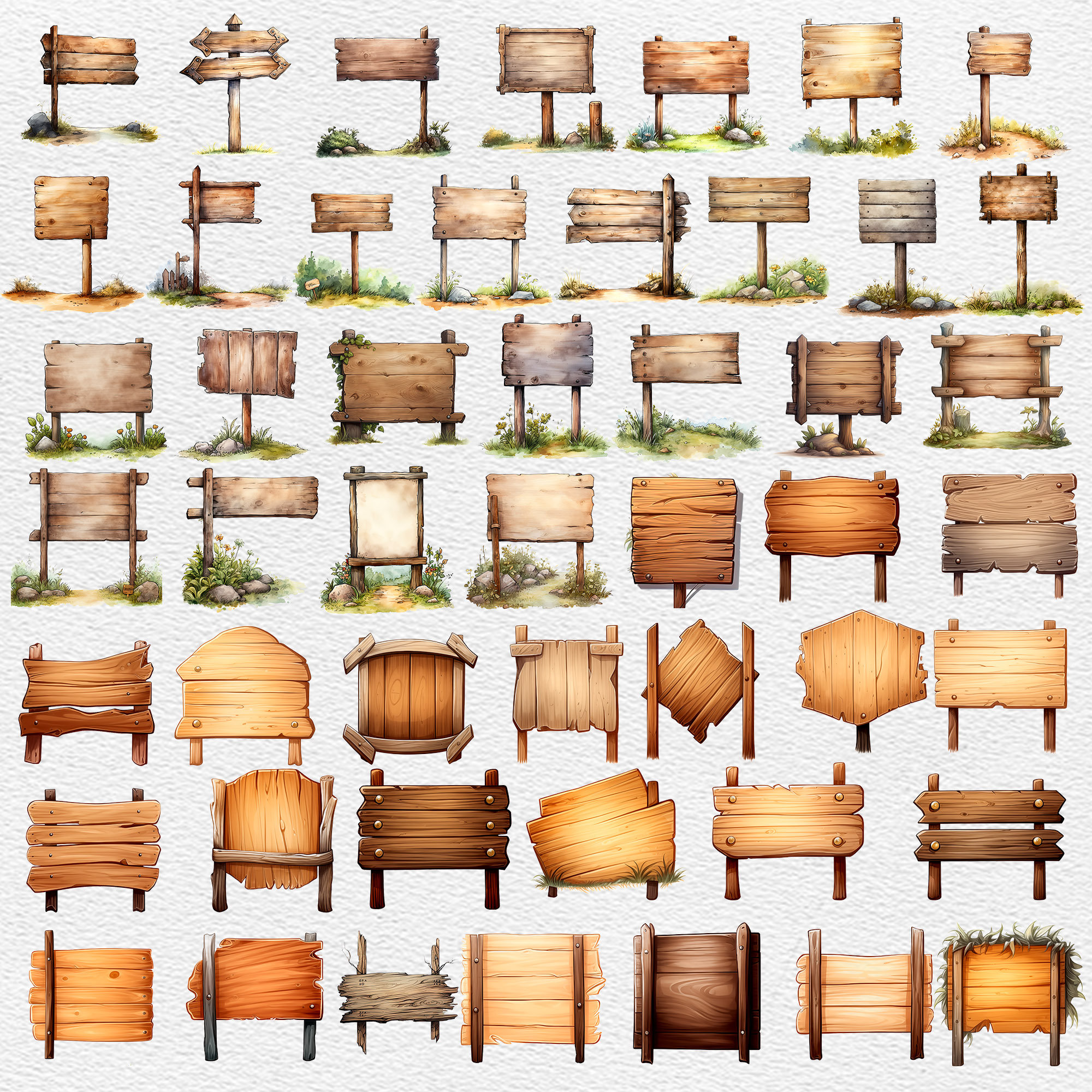 Watercolor Wooden Sign Clipart: Rustic Wedding Graphics (digital ...