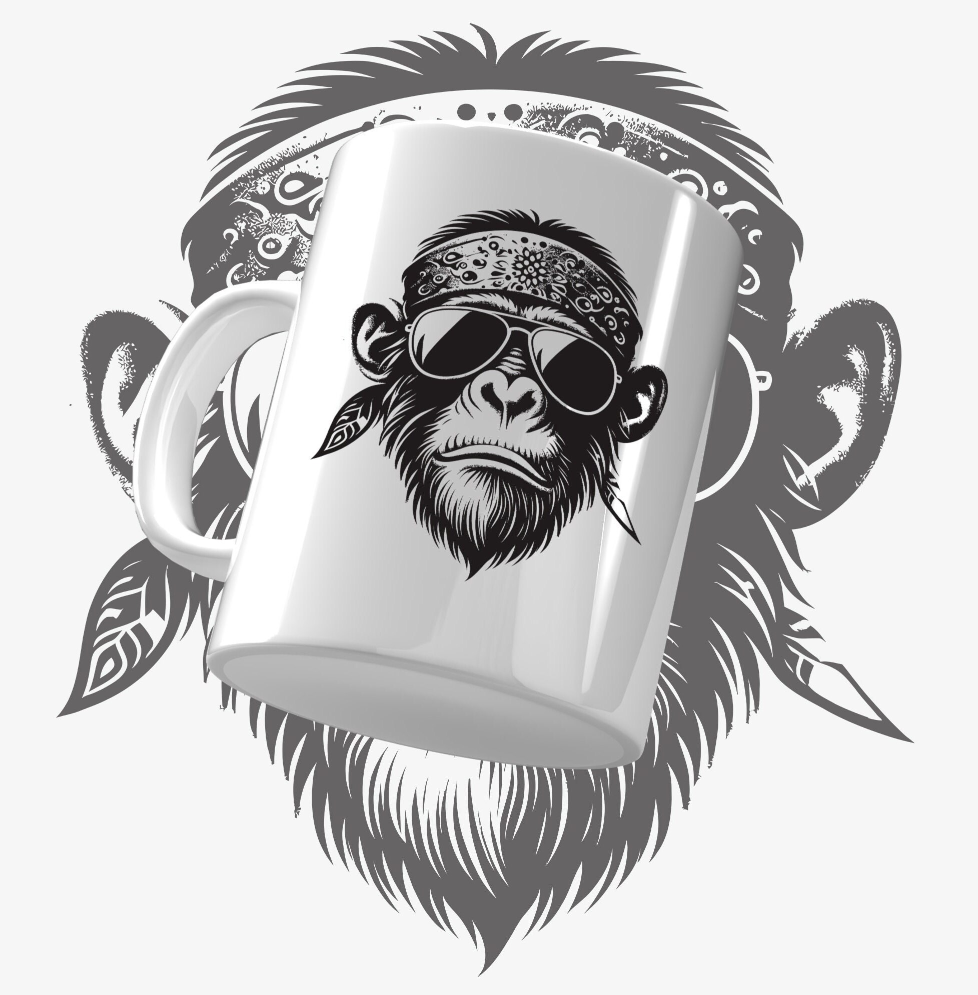 Monkey Rock Star SVG, Monkey Head Svg, Funky Monkey Svg, Cool Monkey Wearing Bandanas and ...
