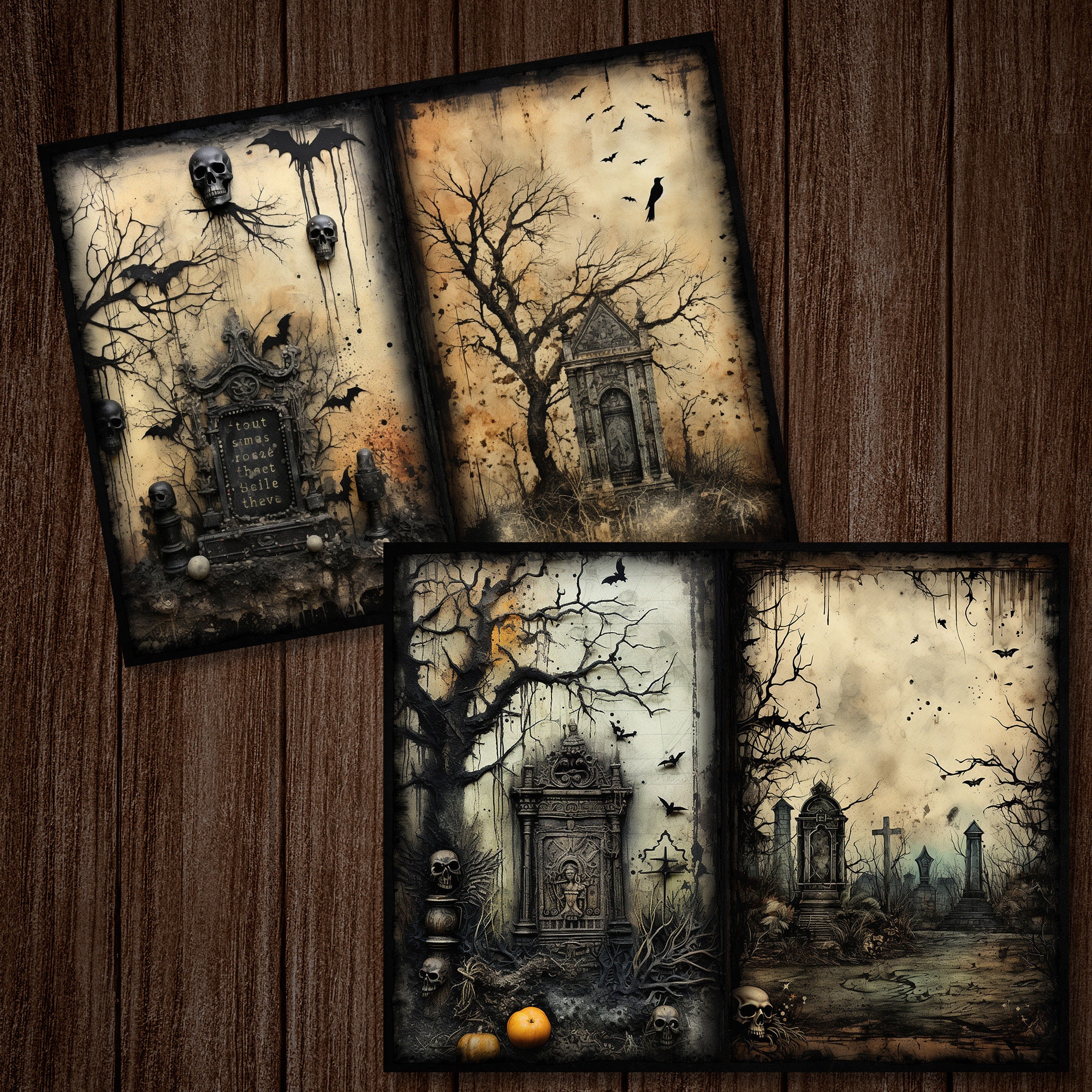 Gothic Graveyard Junk Journal Page, Gothic Cemetery, Dark Creepy ...