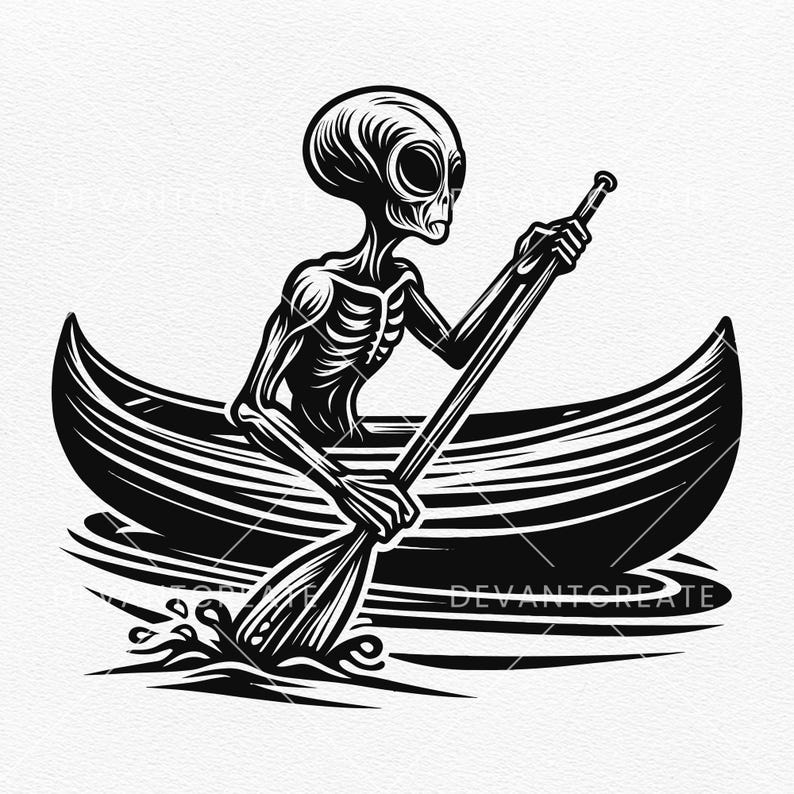 Alien SVG, Alien Rowing Canoe SVG, Canoe Svg, Space SVG, Alien Clipart ...
