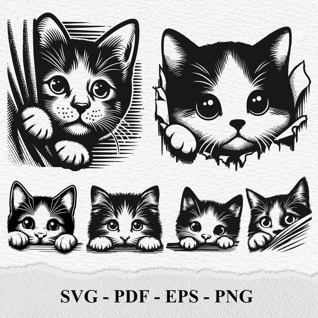 Peeking Cute Cat SVG, Peeking Kitten SVG, Cute Kitten Cats , Cats Head ...