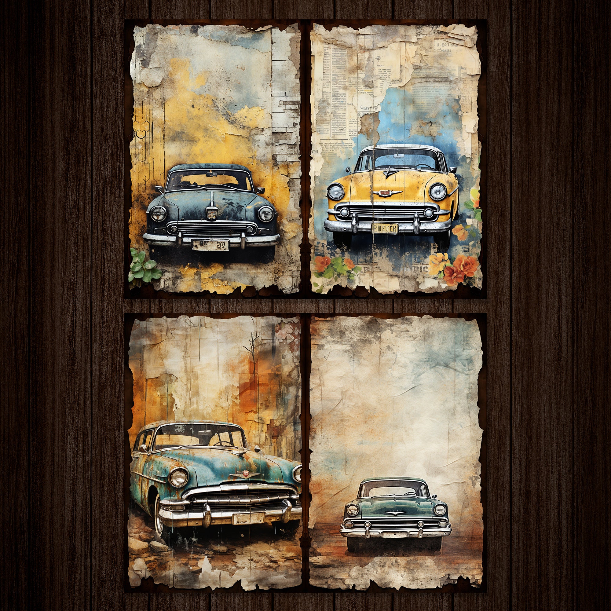 Old Classic Car Junk Journal Page, Classic Car, Old Car, Old Classic ...