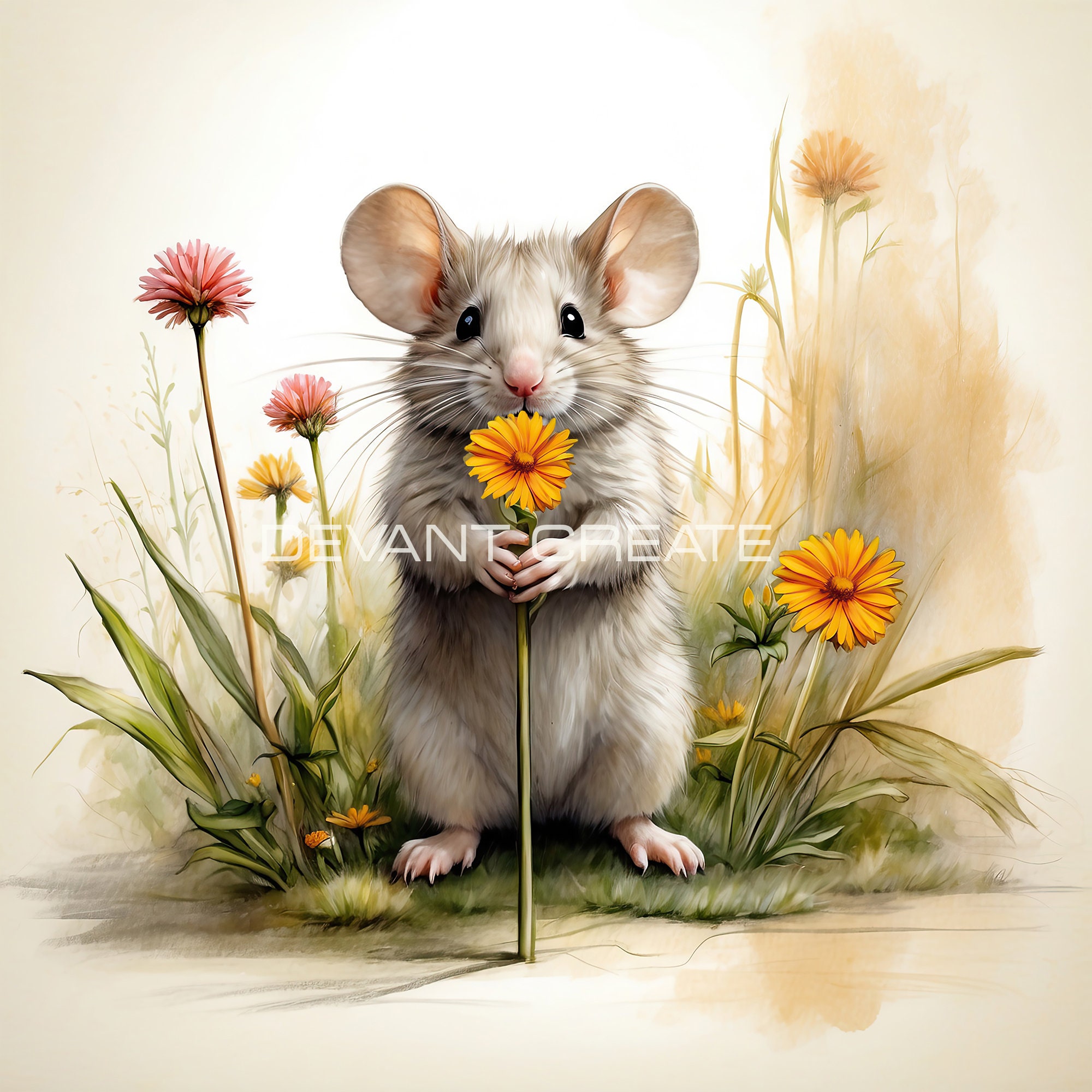 Mouse and Flower, Mouse Flower Clipart, Mouse With Flower - Etsy
