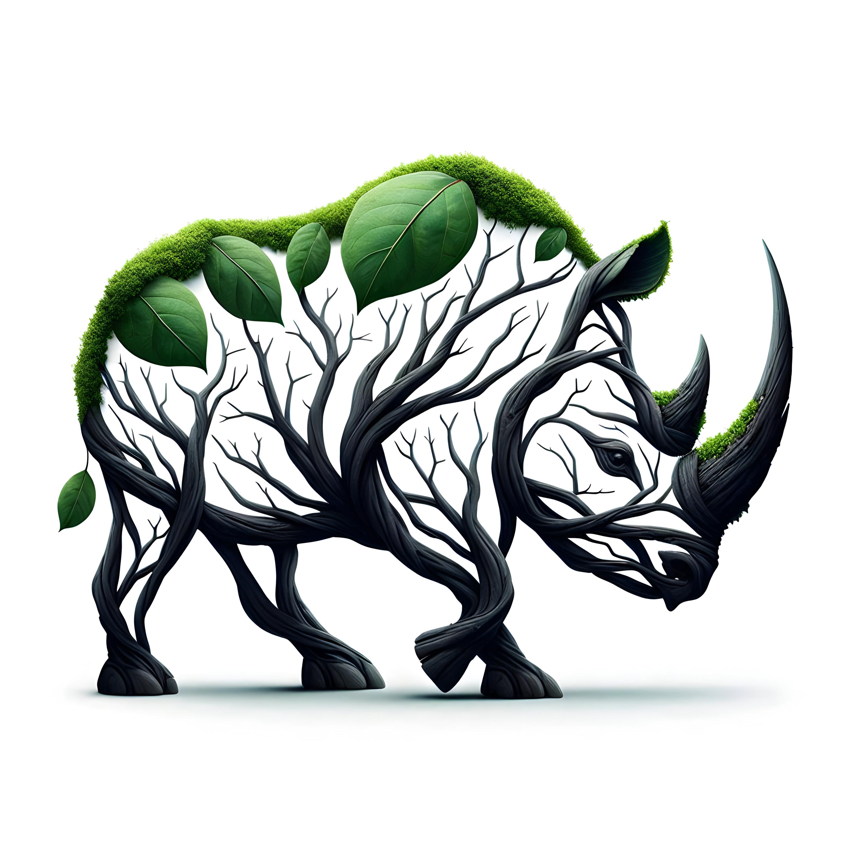 Rhino Clipart, Rhino Roots Twigs, Rhino Nature, Leaf Branch Rhino ...