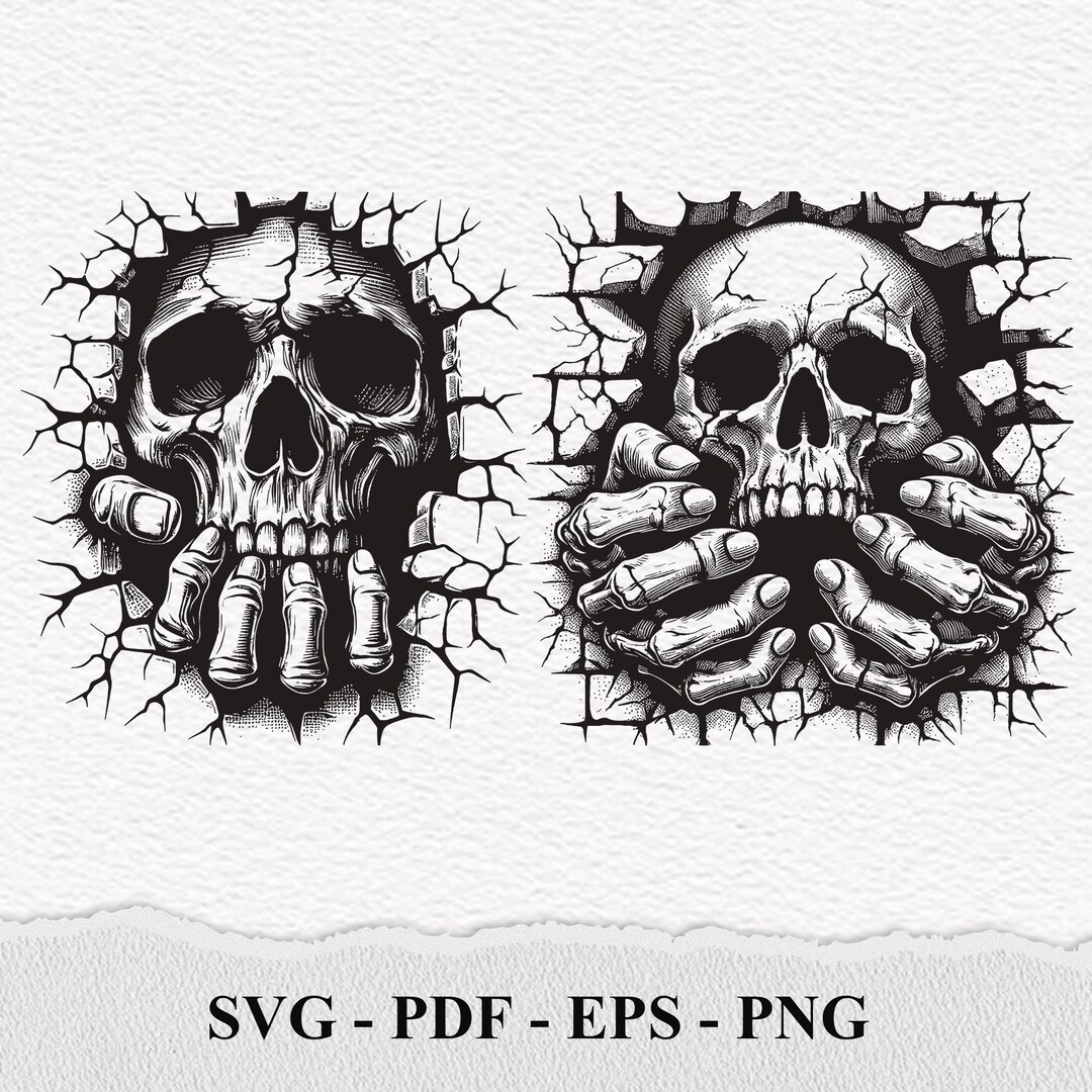Skull Face on a Cracked Wall SVG, Skull Head SVG, Skulls Skeleton Hand ...
