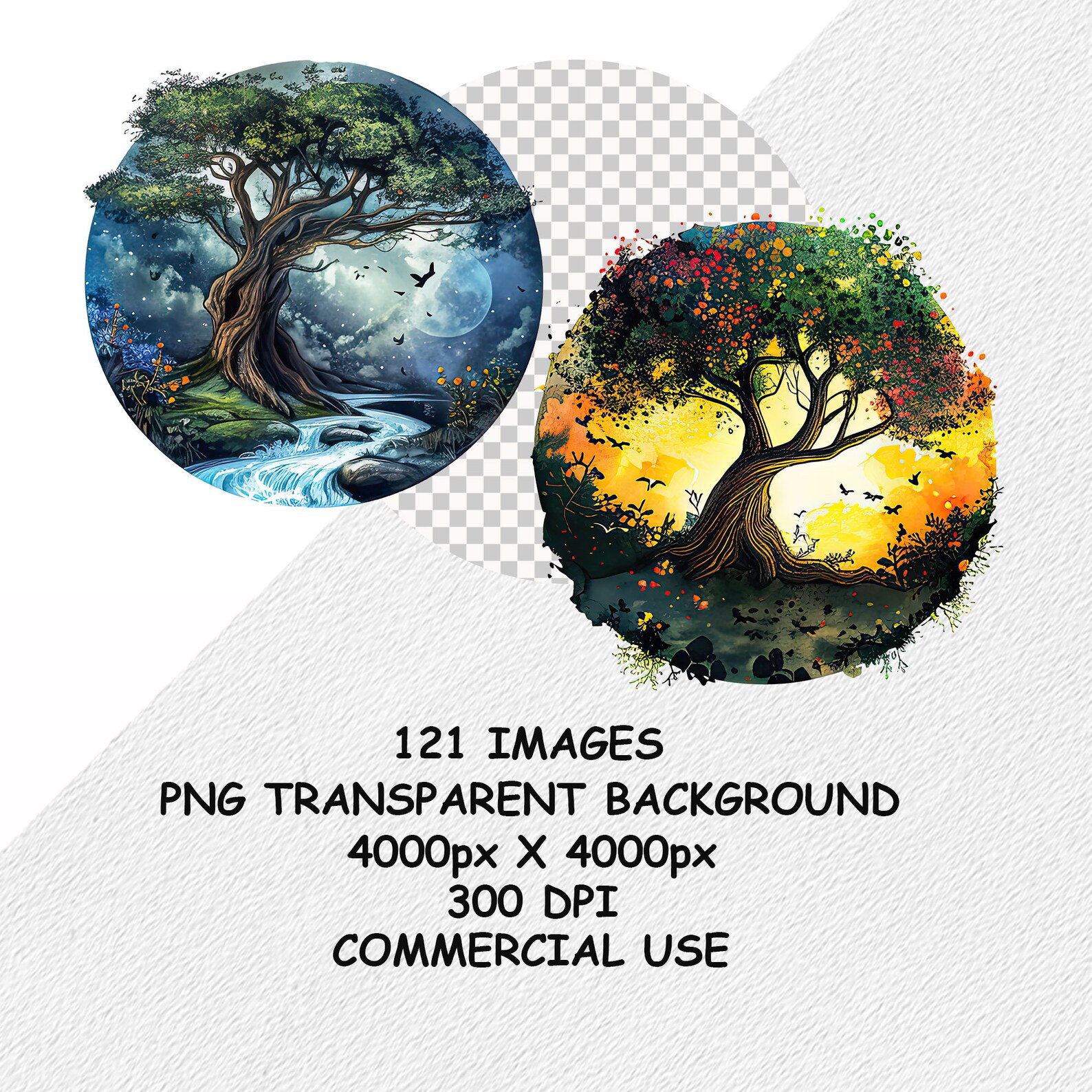 Trees Watercolor, 121 Tree Watercolor, Circle Trees Bundle Clipart ...