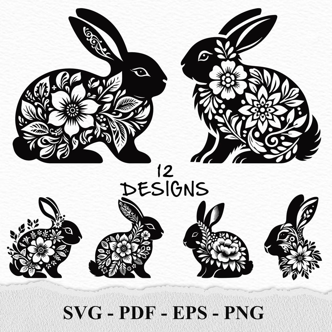 Floral Bunny SVG, Bunny Flowers Svg, Cute Bunny Svg, Beauty Floral ...