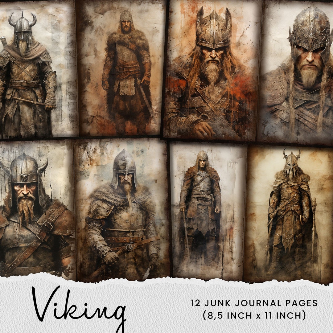 Viking Warrior Junk Journal Page, Viking Watercolor Clipart, Norse ...