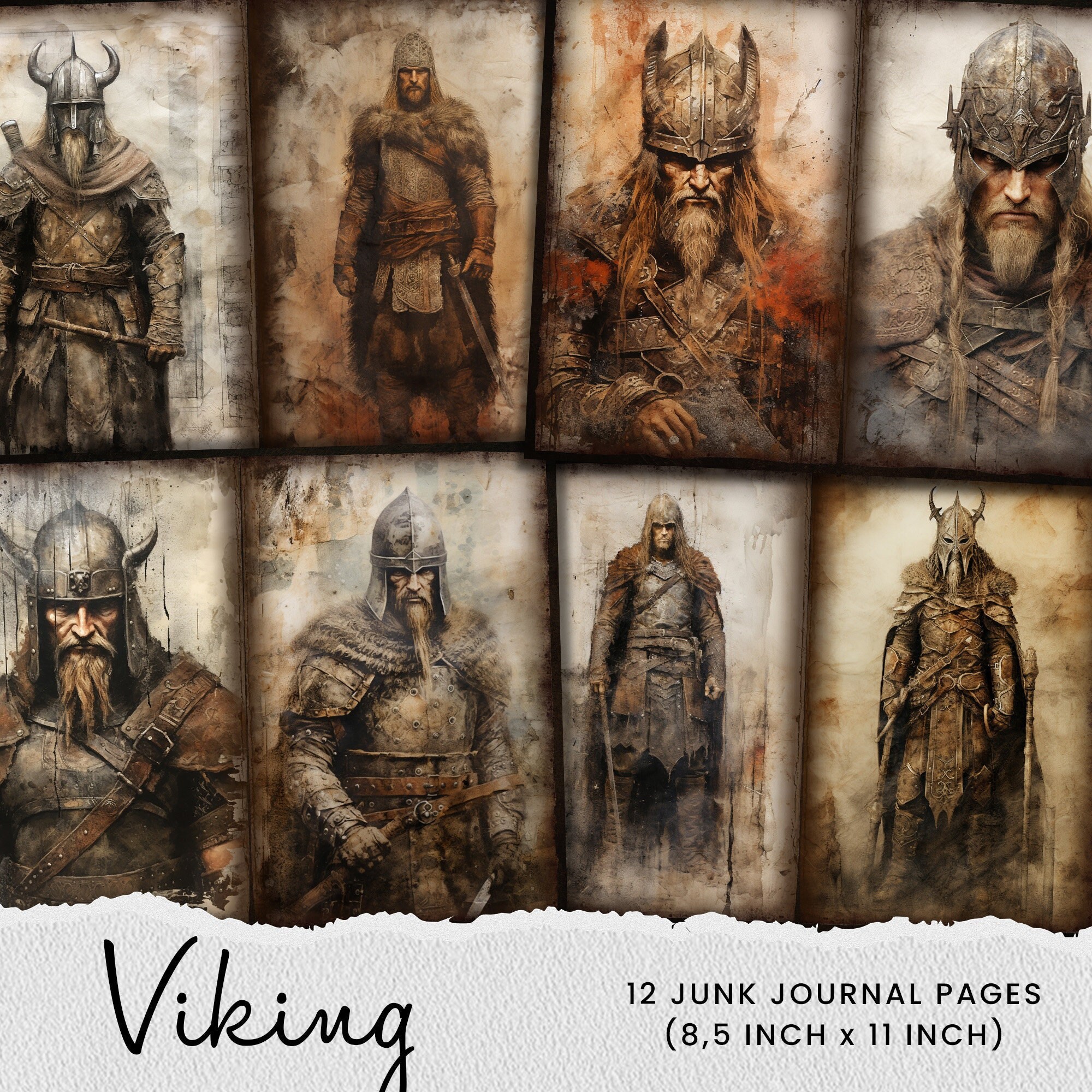 Viking Warrior Junk Journal Page, Viking Watercolor Clipart, Norse ...