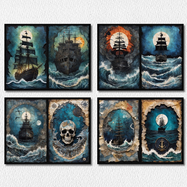 Nautical Junk Jurnal Pages, Pirates Ship Junk Journal Digital Paper ...