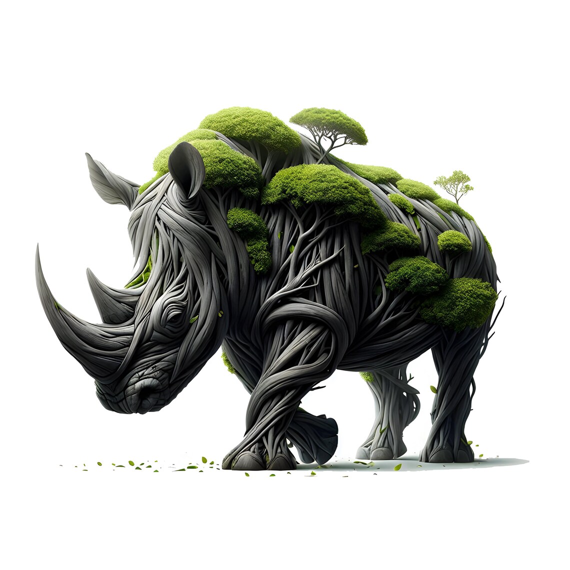 Rhino Clipart, Rhino Roots Twigs, Rhino Nature, Leaf Branch Rhino ...