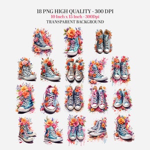 Shoes Sneakers and Flowers Clipart, Shoes Flower Clipart - Etsy