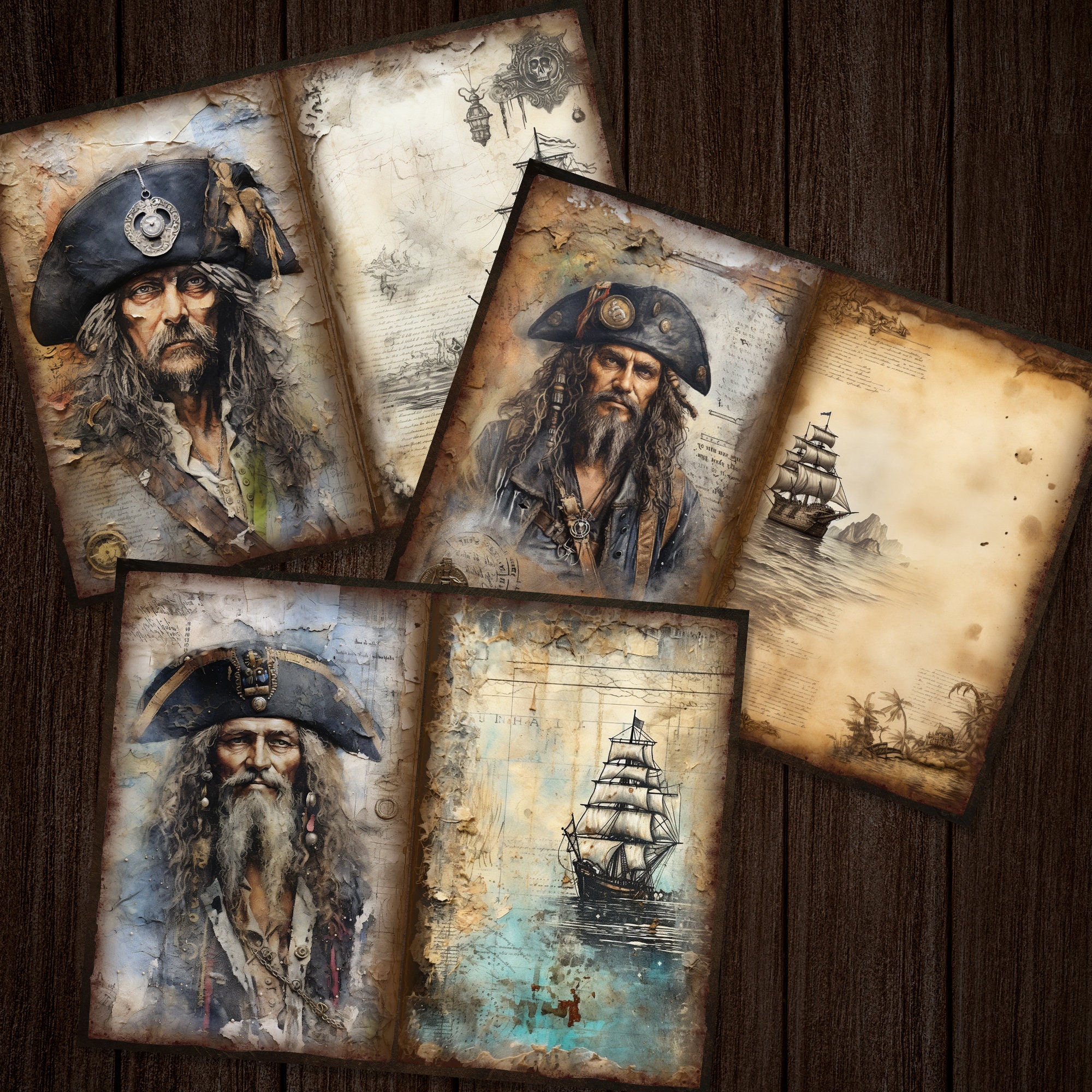 Vintage Pirate Junk Journal Pages: Nautical Scrapbook Paper (digital ...