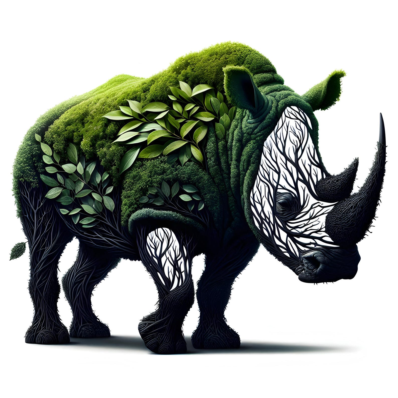 Rhino Clipart, Rhino Roots Twigs, Rhino Nature, Leaf Branch Rhino ...