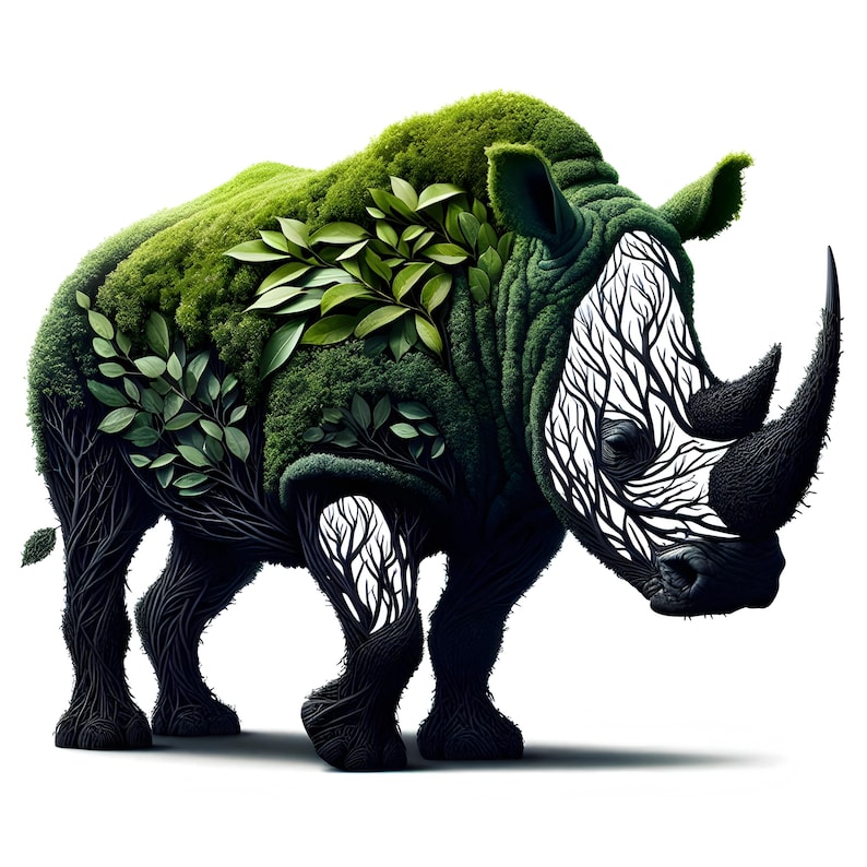 Rhino Clipart, Rhino Roots Twigs, Rhino Nature, Leaf Branch Rhino ...