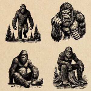 Bigfoot Illustration Vector Bundle, Bigfoot SVG, Angry Bigfoot, Vintage ...