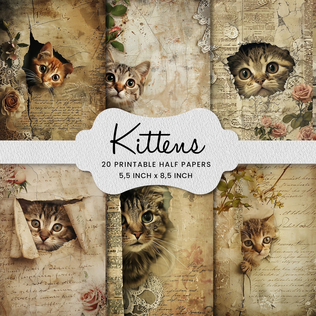 Cute Kittens Junk Journal Half Paper Mixed Media Paper Collage ...