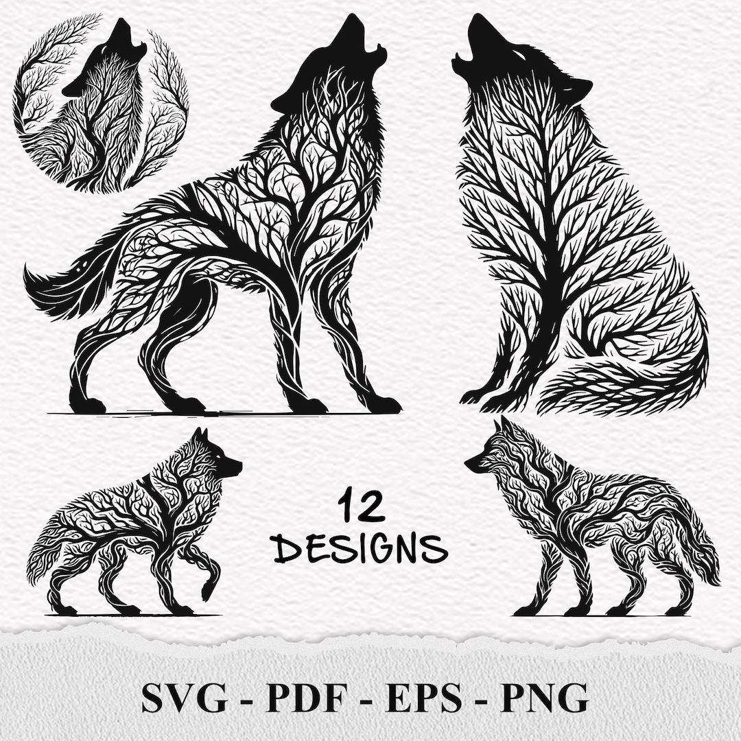 Wolf SVG, Wolf Twig Roots Svg, Wolf Head Svg, Howling Wolf Tree ...