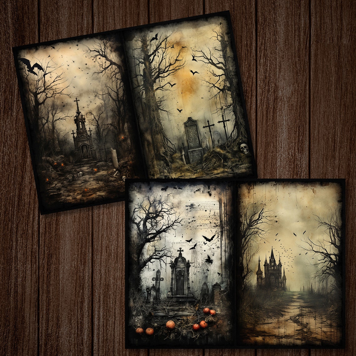 Gothic Graveyard Junk Journal Page, Gothic Cemetery, Dark Creepy ...