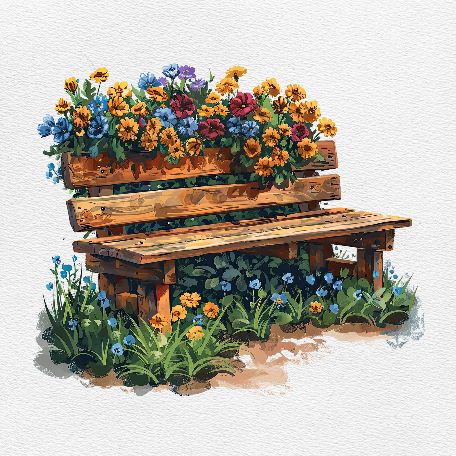Floral Bench Clipart, 30 Garden Bench, Wildflowers Bench, Wooden Bench ...