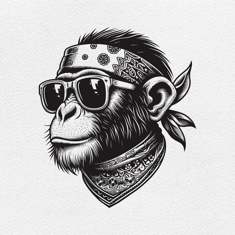 Rock Star Monkey SVG: Bandana & Sunglasses Clipart (digital Files) - Etsy