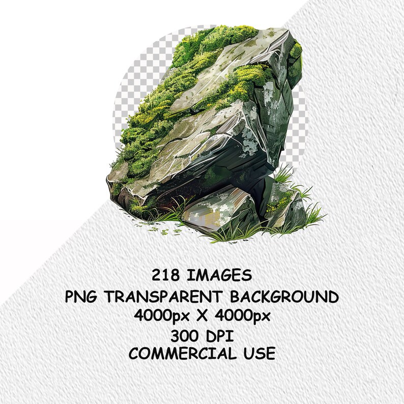 Rocks Clipart, 218 Mossy Rocks Watercolor, Stone Rocks Bundle Clipart ...