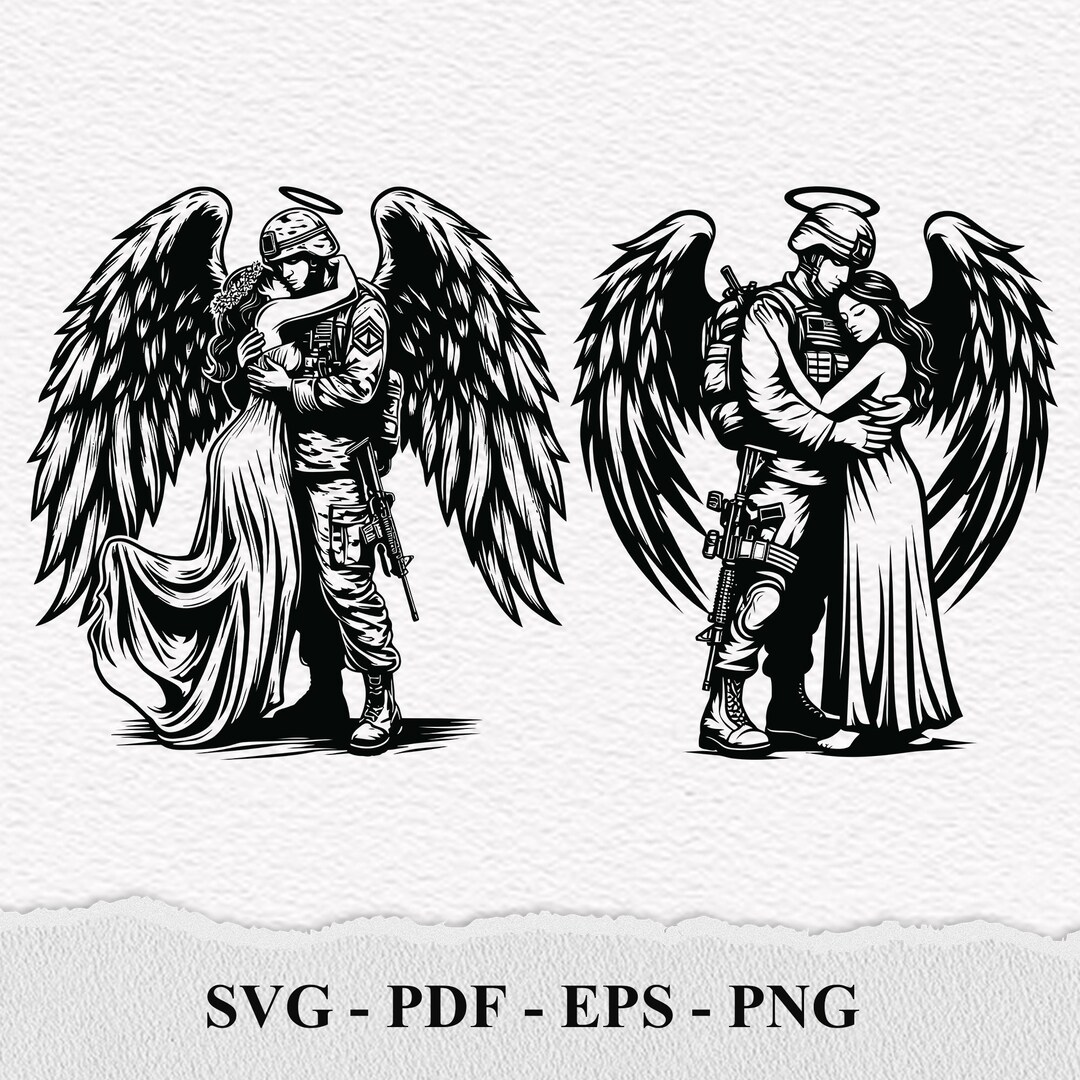 Angel Soldier Hug Wife SVG: Wings Silhouette Clipart (digital Files) - Etsy
