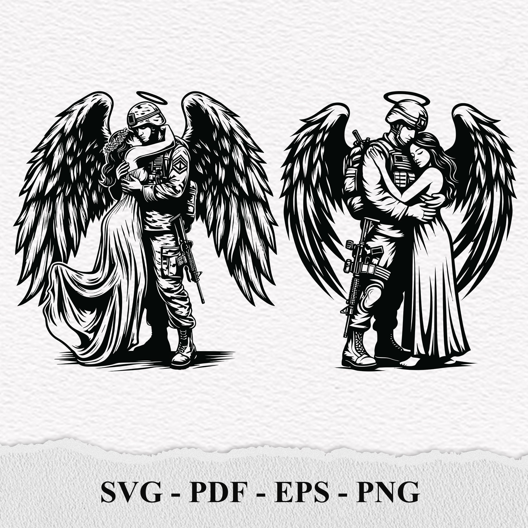 Angel Soldier Hug Wife SVG, Angel SVG, Wings Svg, Soldier Angel Couple ...