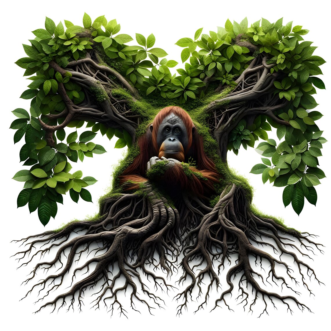 Orangutan Clipart, Orangutan Roots Twigs, Orangutan Nature, Leaf Branch ...