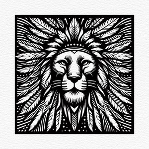 Native American Lion SVG, Lion Head SVG, Native Animal Svg, Headdressed ...