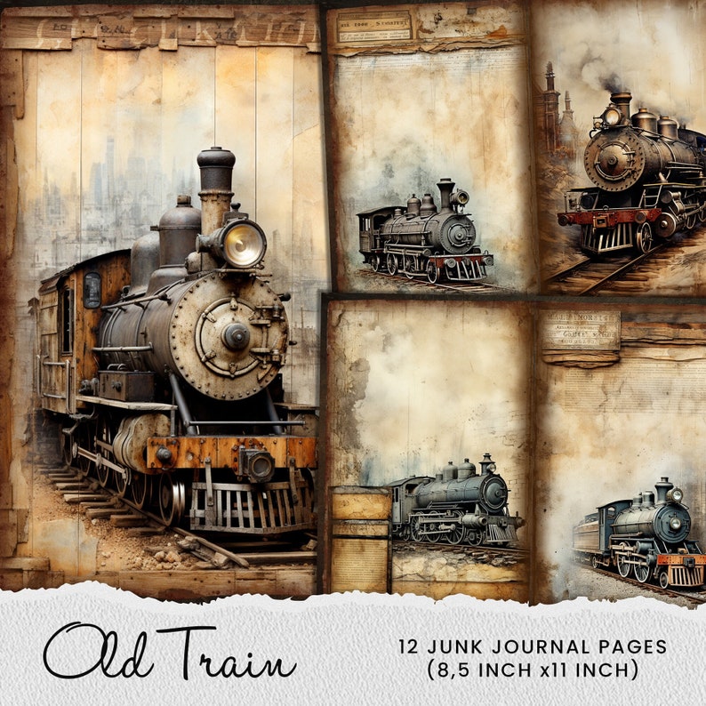 Old Train Junk Journal Page, Old Steam Train, Locomotive, Old Steam ...