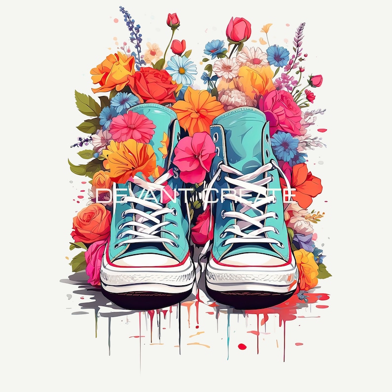 Floral Sneakers Clipart: 23 PNG Designs (digital Download) - Etsy
