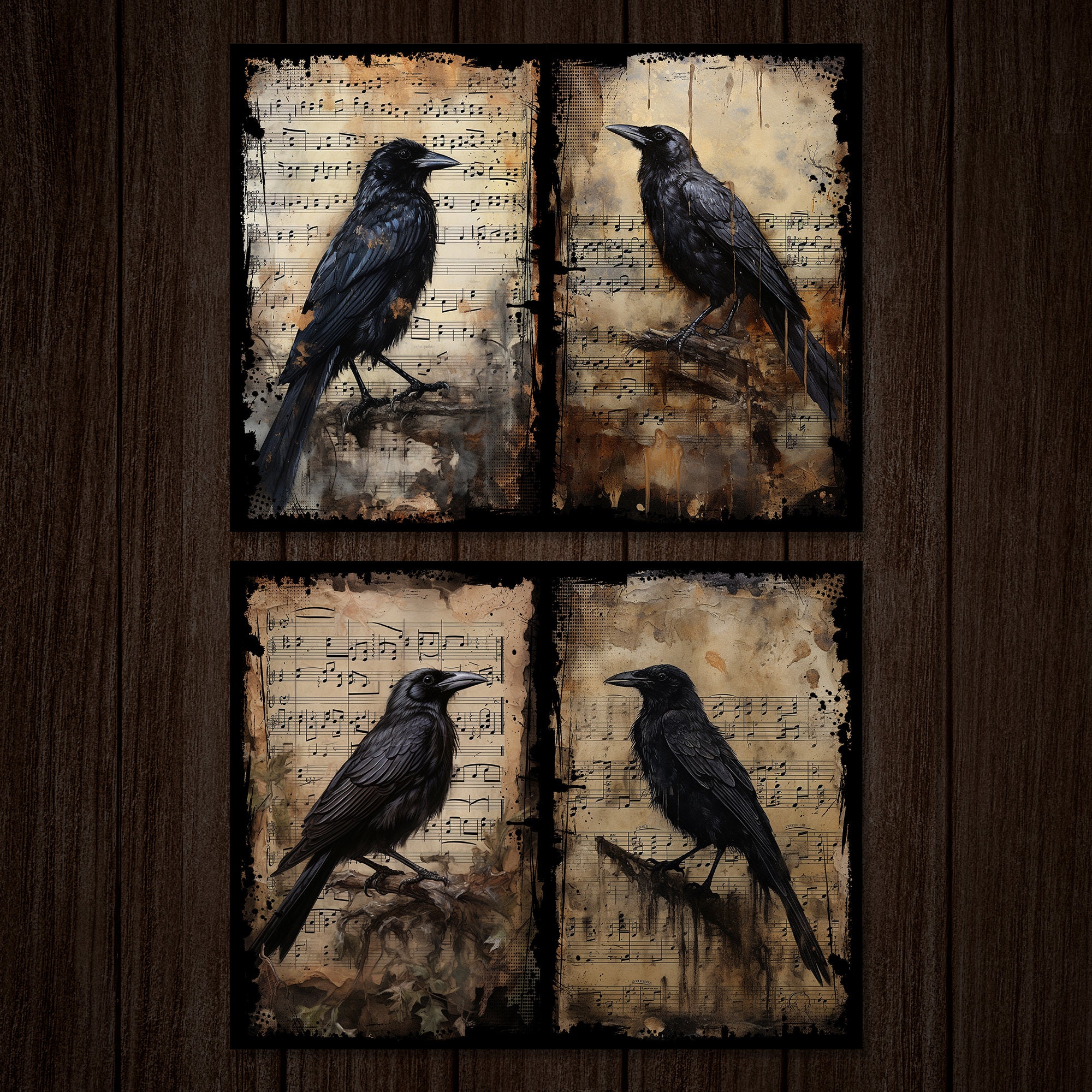 Black Raven Crow Sheet Music Junk Journal Page, Raven Sheet Music ...