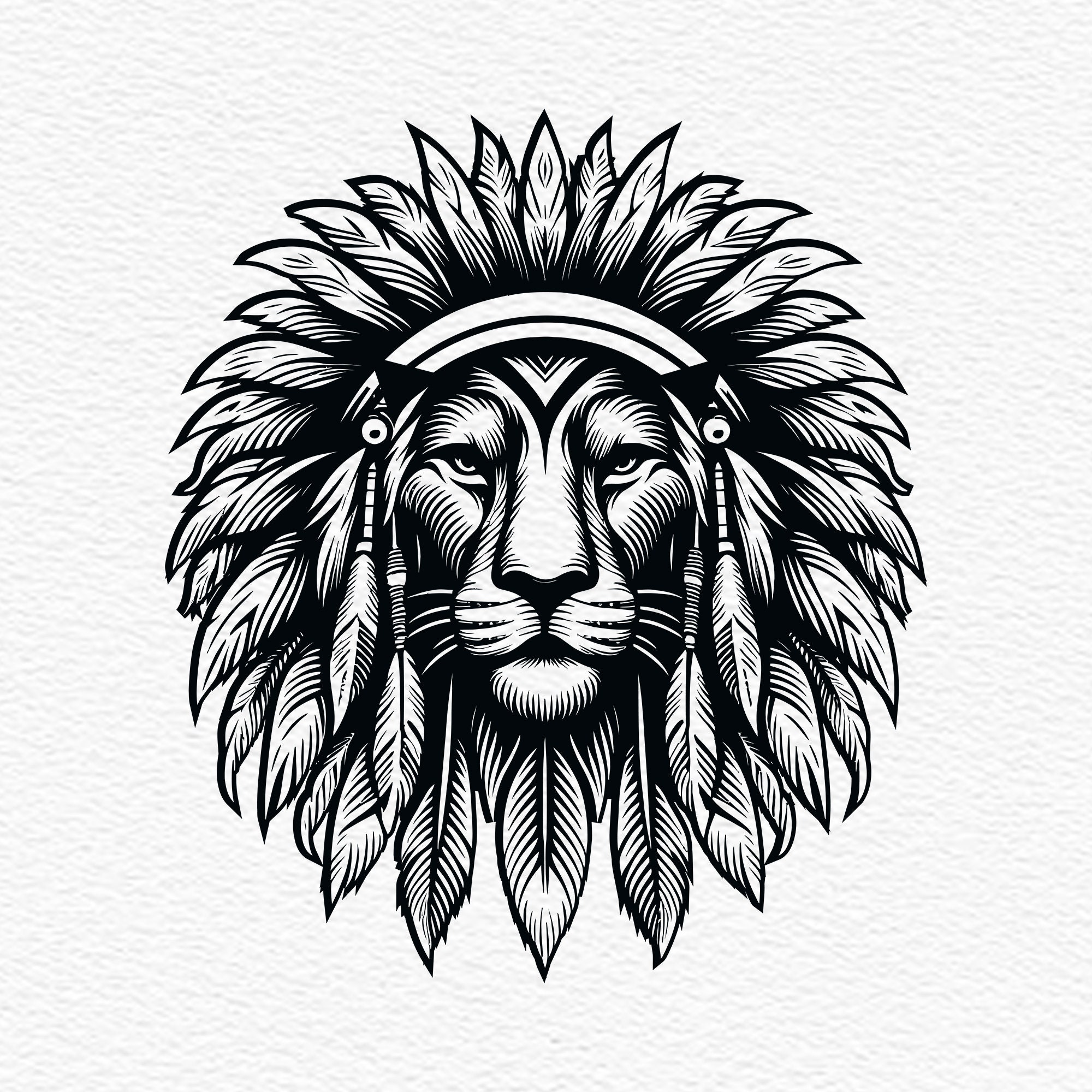 Headdressed Lion SVG: Native American Animal Clipart (digital Files) - Etsy