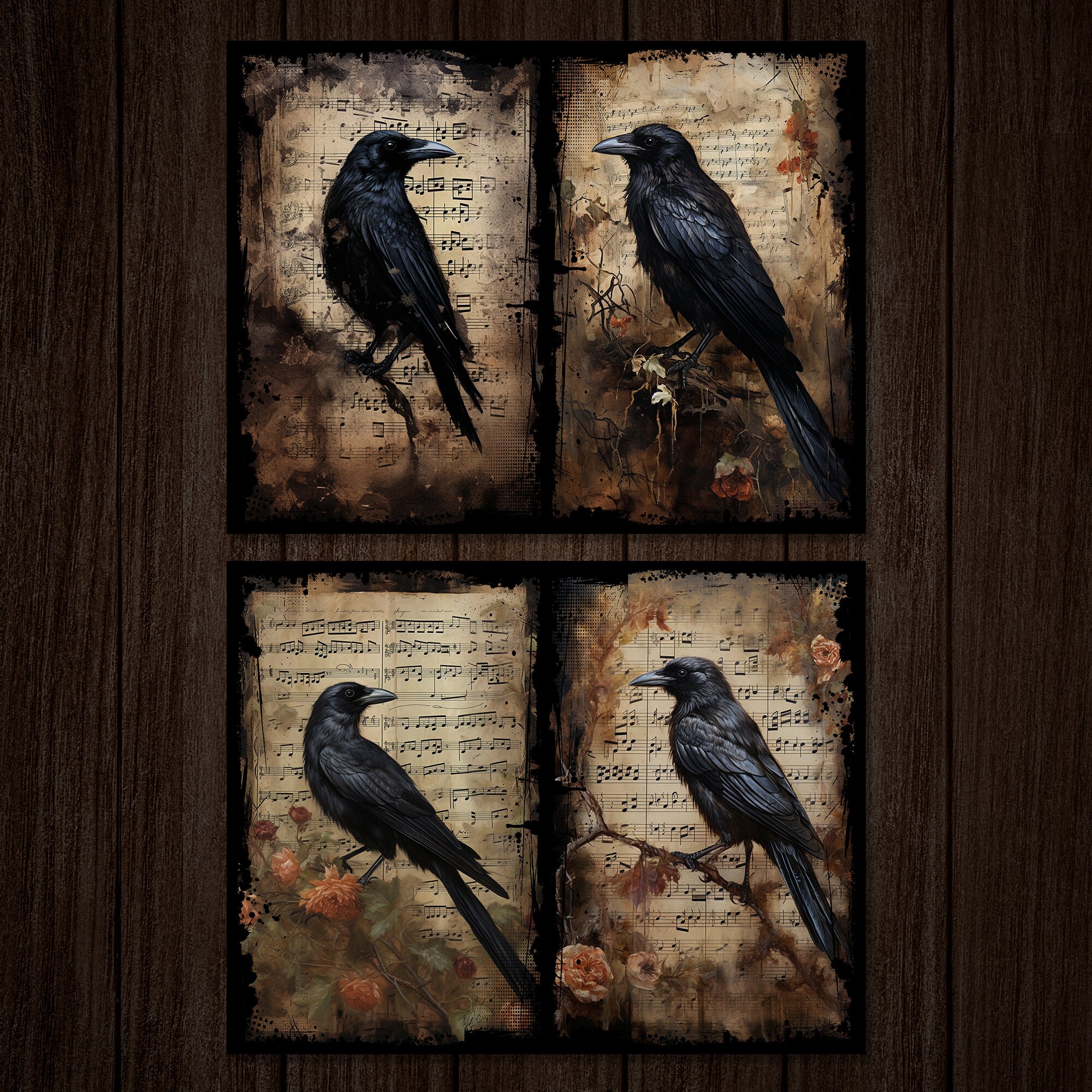 Black Raven Crow Sheet Music Junk Journal Page, Raven Sheet Music ...