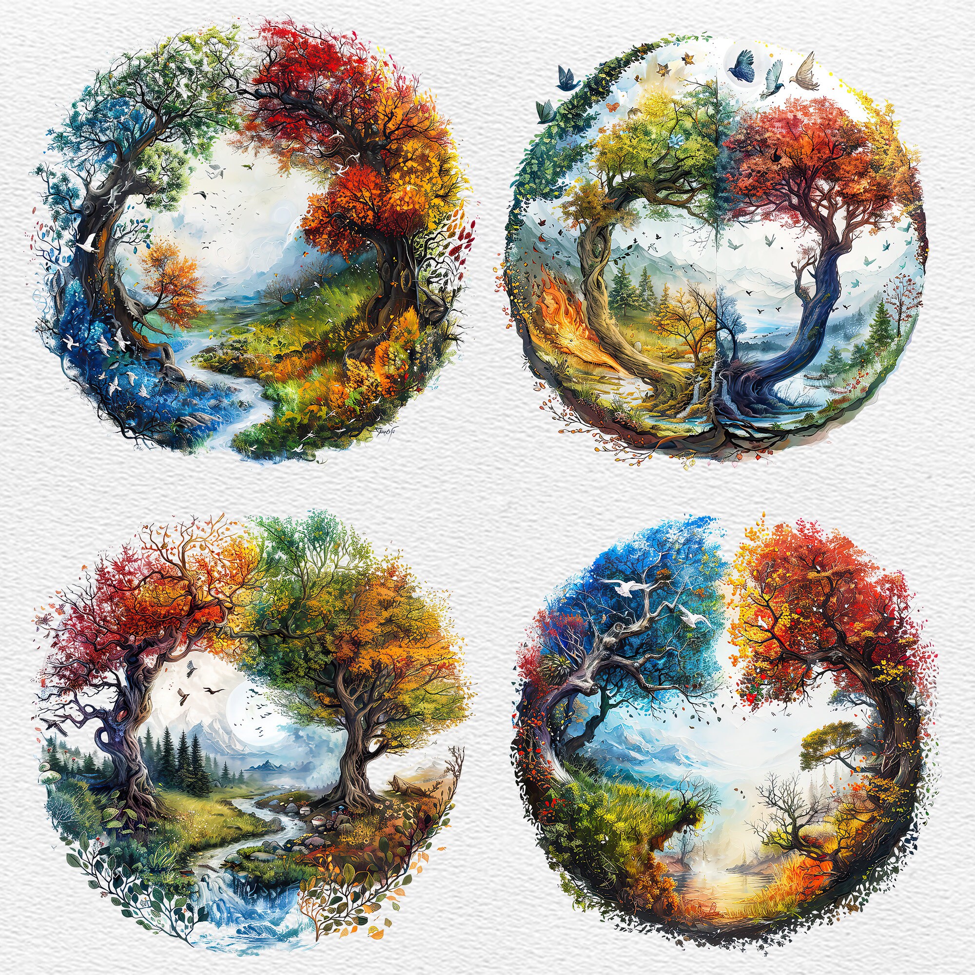Seasons Tree Clipart: Forest Circle Frame PNG (digital Download) - Etsy