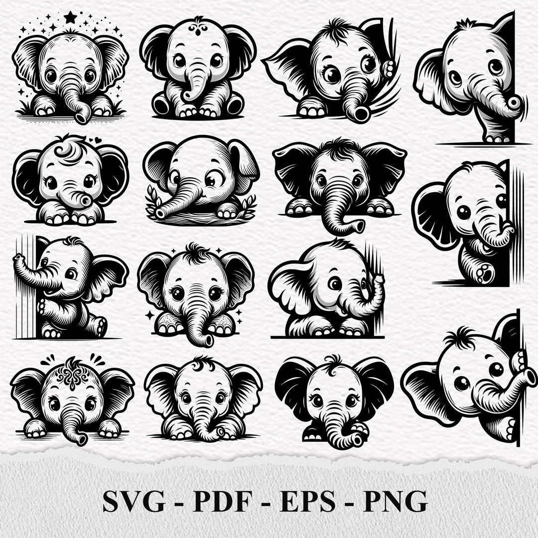 Cute Elephant Peeking SVG, Peeking Baby Elephant Elephant Clipart, Cute ...