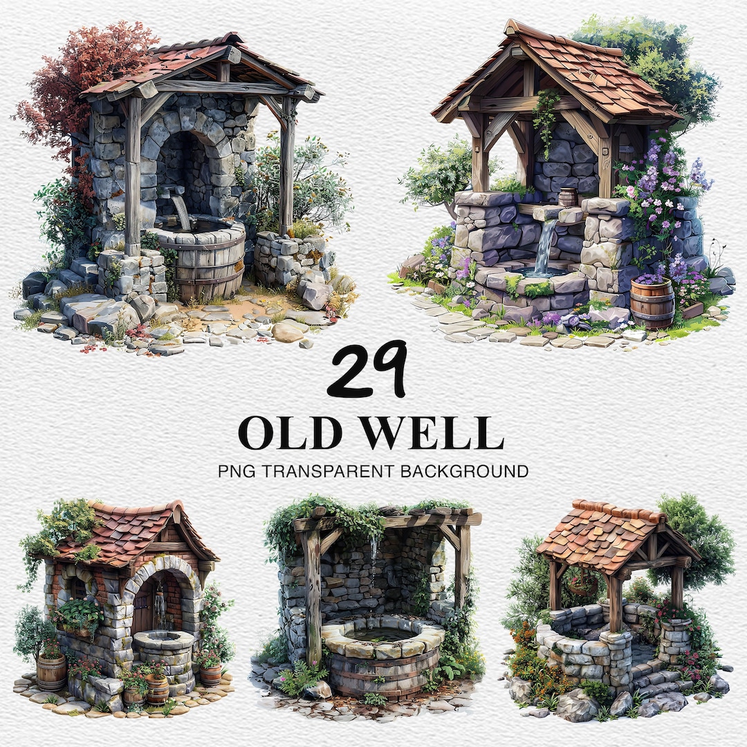 Old Well Watercolor, 29 Old Water Well Clipart, Rustic Old Stone Well ...