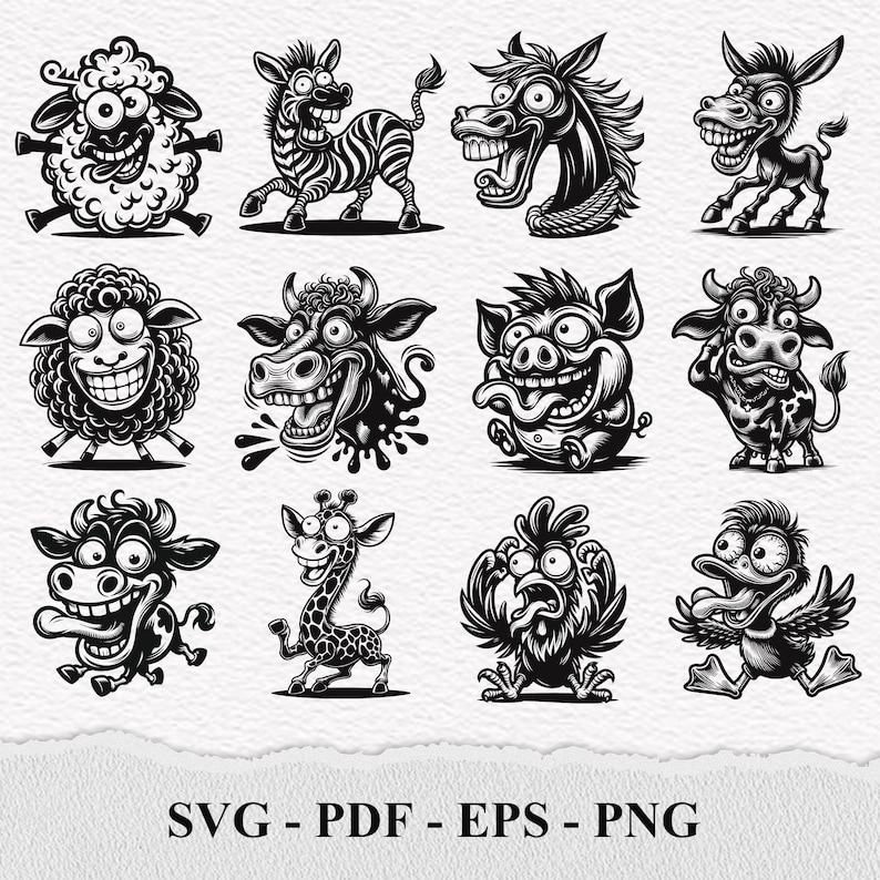 Funny Animal SVG Clipart: Farm & Forest Silhouettes (digital Files) - Etsy