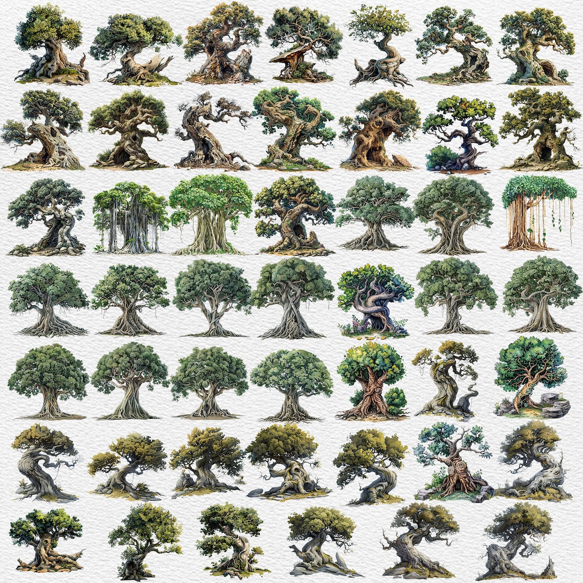 Trees Watercolor, 216 Tree Watercolor, Medieval Trees Bundle Clipart ...